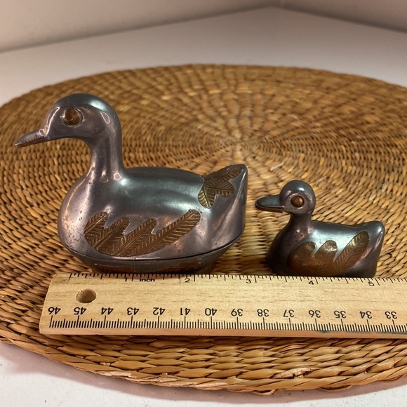 Vintage | Accents | Vintage Pewter And Brass Set Of Two Ducks Trinket ...